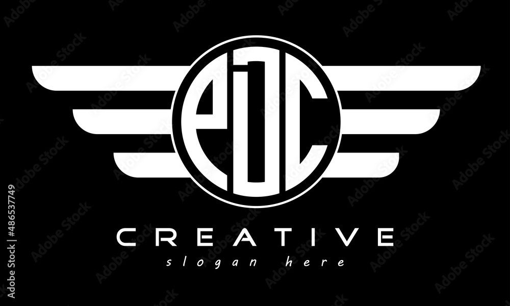 PDC three letter monogram type circle letter logo with wings vector ...