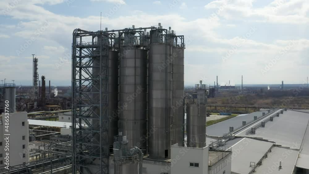Chemical processing plant. Aerial view of Modern high-tech production ...