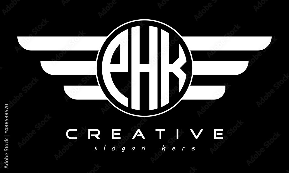 PHK three letter monogram type circle letter logo with wings vector ...