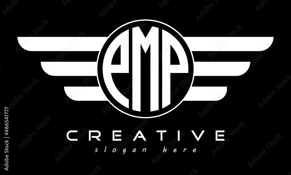 PMP three letter monogram type circle letter logo with wings vector ...