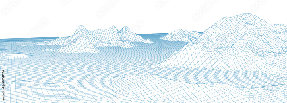 Wireframe landscape background. Detailed lines on white background ...