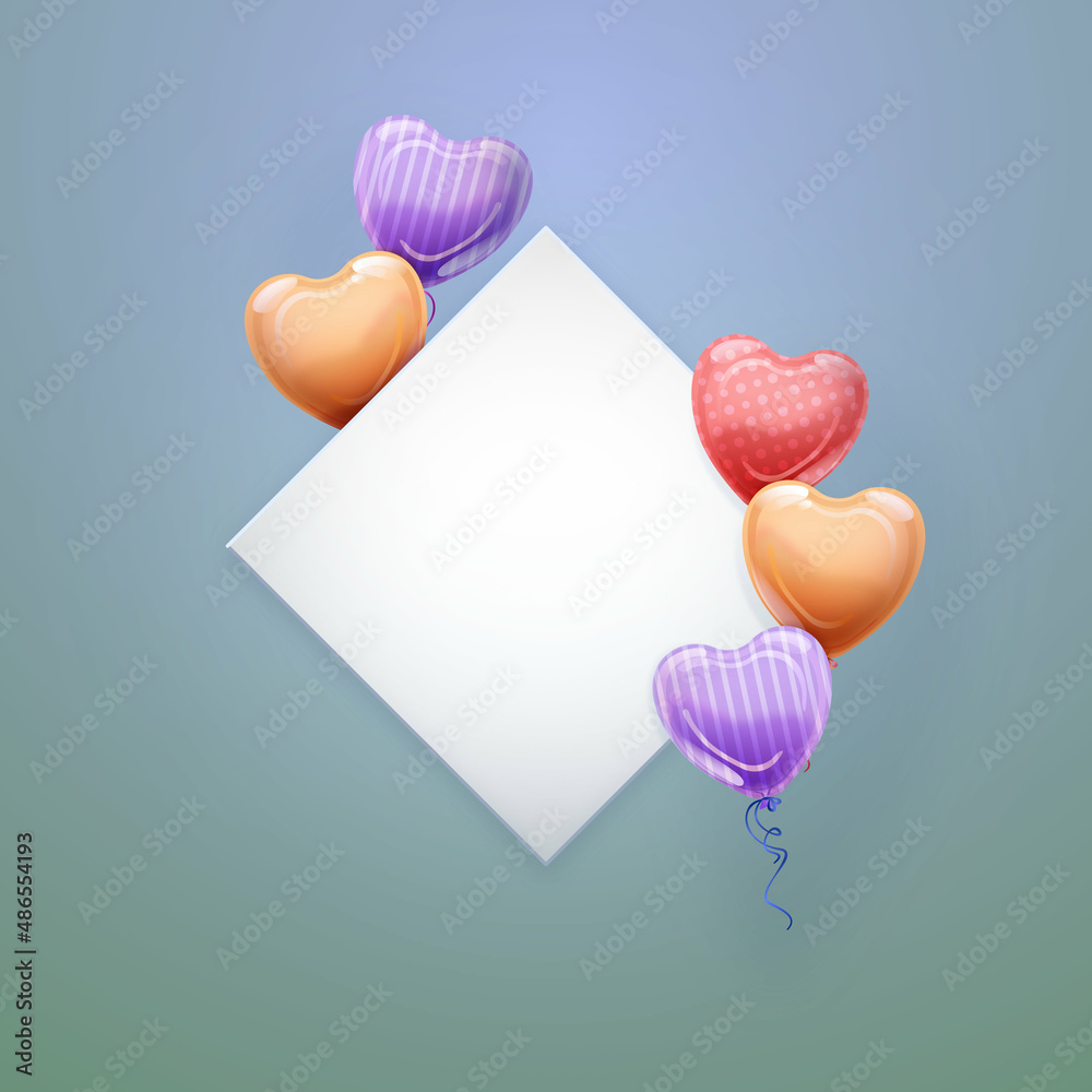 Naklejka Kolorowe balony w kształcie serca i puste miejsce na tekst lub ...
