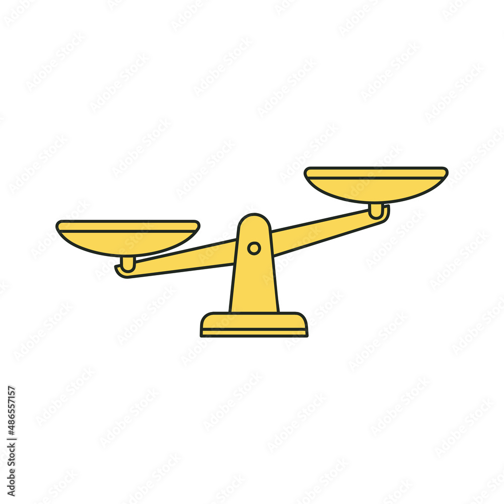 Hand drawn vector illustration of golden classic scale on white ...