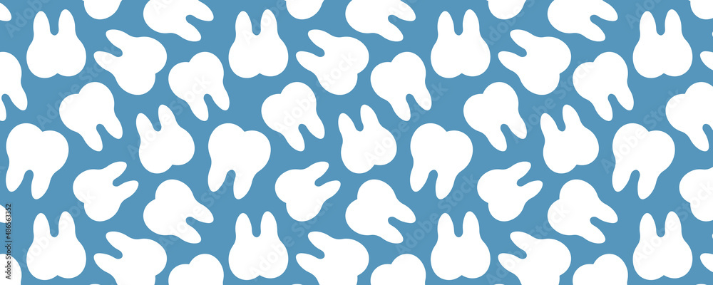 Seamless dental pattern. Flat illustration of teeth on blue background ...