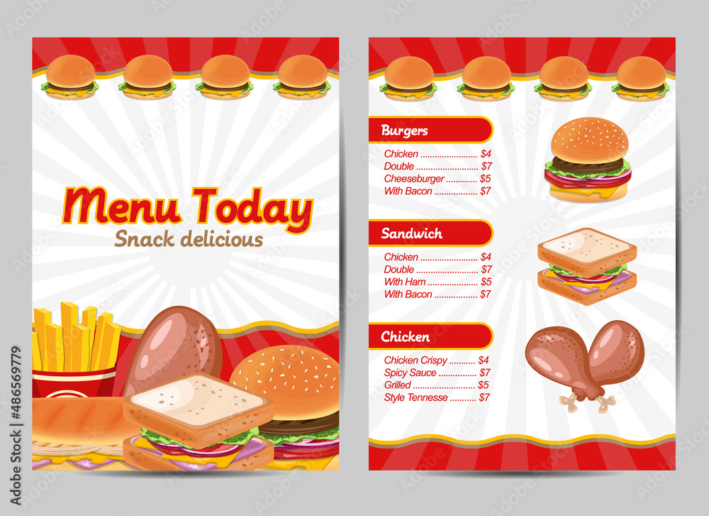 Menu template illustration fast food restaurant vector Stock Vector ...