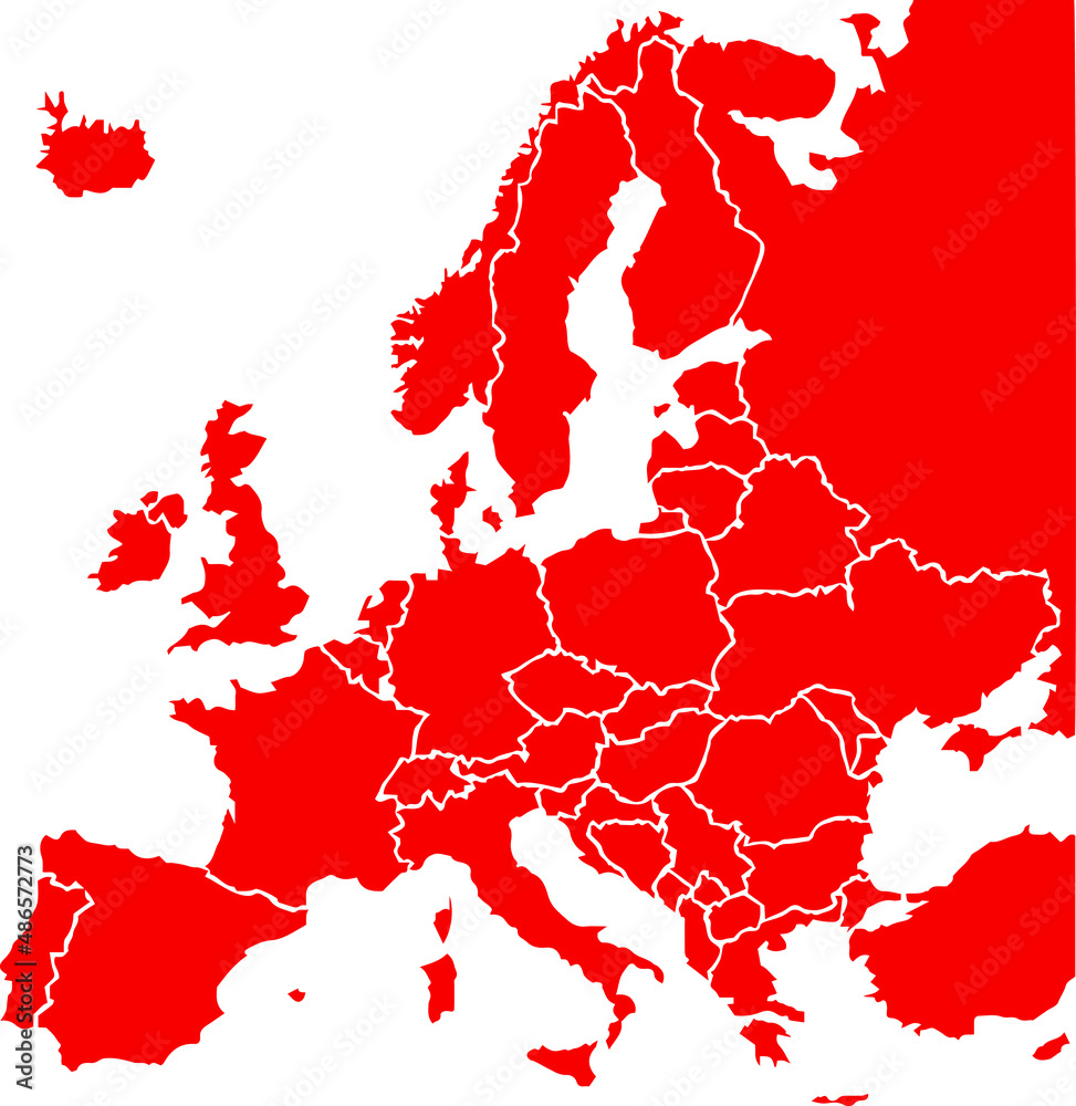 Red colored European states map. Political europe map. Vector ...