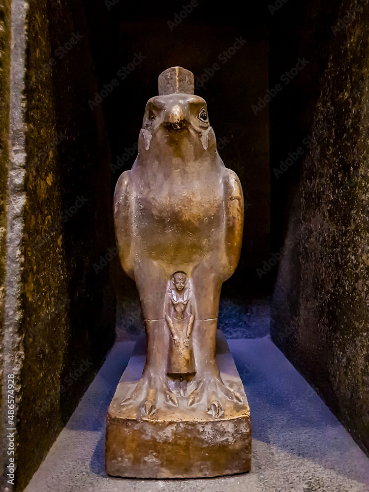 Horus statue from Egyptian Museum in Cairo, Egypt. It is founded at 1902 and have more than 120. ...