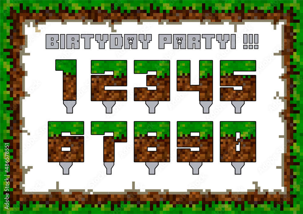 Game style numbers. Numbers for a birthday party on a cake. Game ...