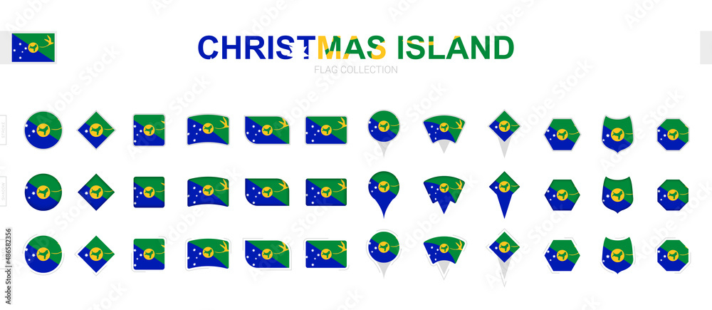 Large collection of Christmas Island flags of various shapes and ...