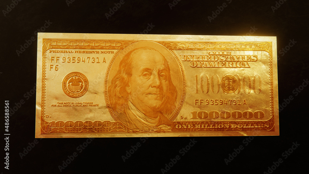 Fictitious golden one million dollar bill isolated on dark background ... Fictitious golden one million dollar bill isolated on dark background ...