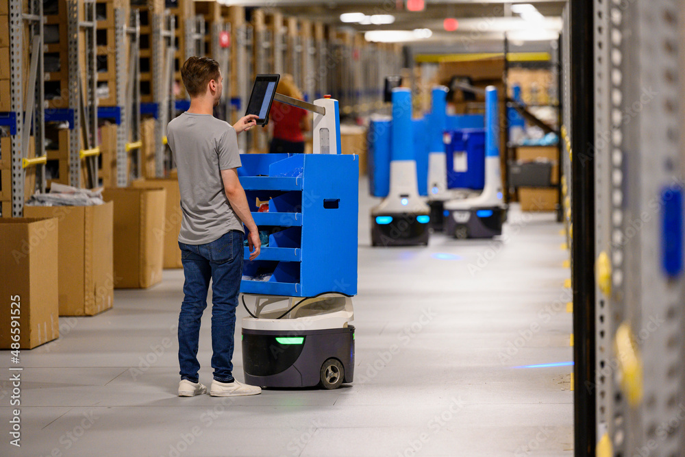 Delivery Robot technology at work Stock Photo | Adobe Stock