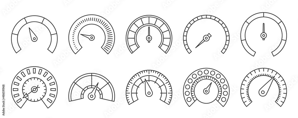 Speedometer scale interface speed black line set. Transport dashboard ...