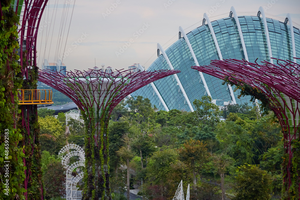 Singapore vertical sky gardens, city greenery renewal Stock Photo ...