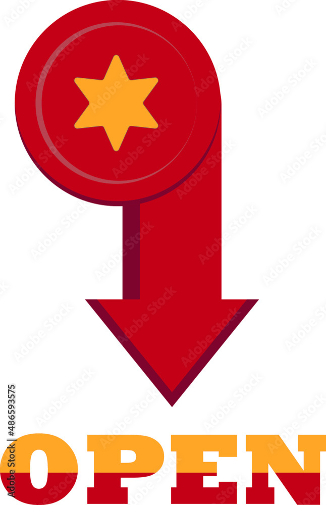 Open icon with red curved arrow professionally on white background ...