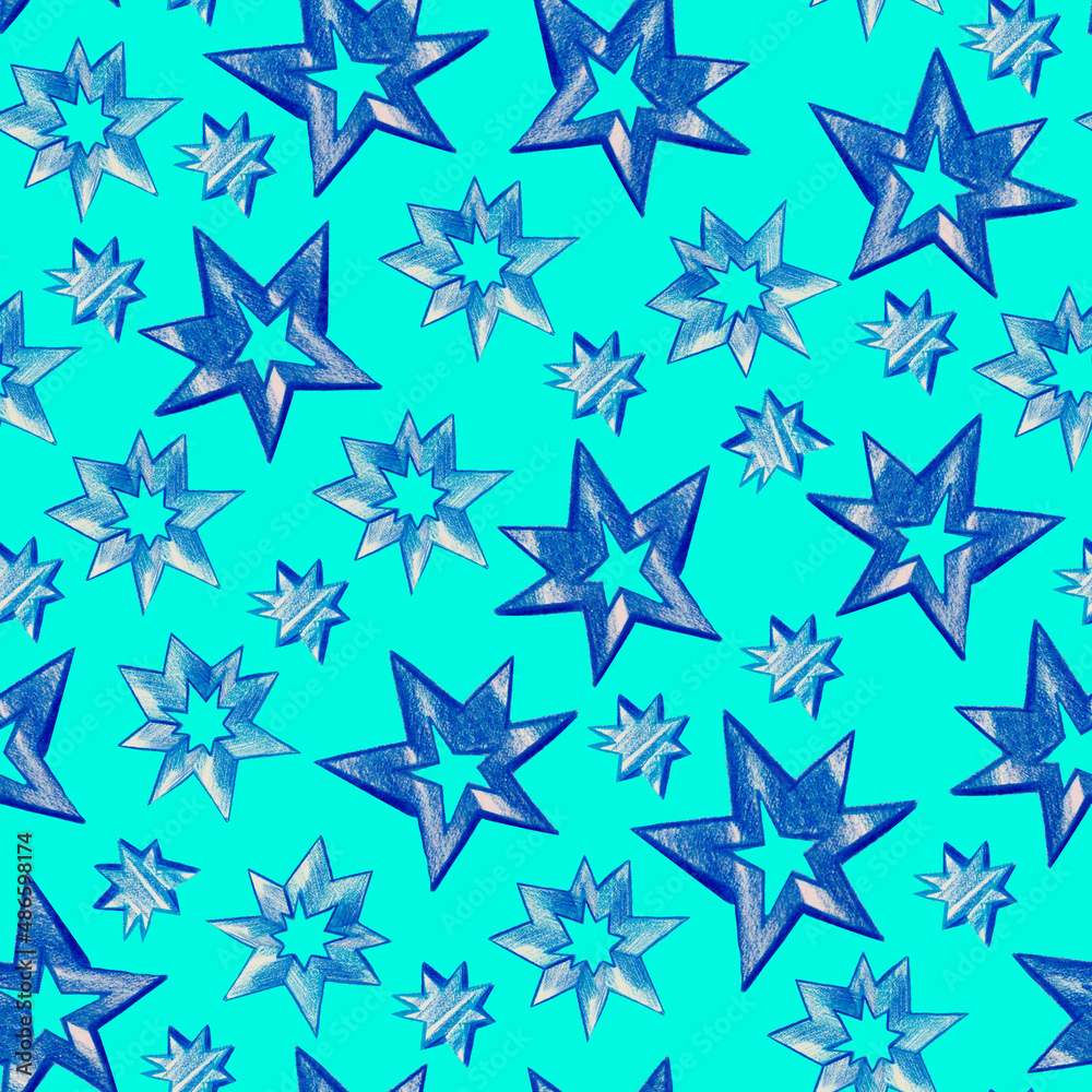 Pencil drawn blue stars clip art, hand drawn starry pattern, drawn blue ...