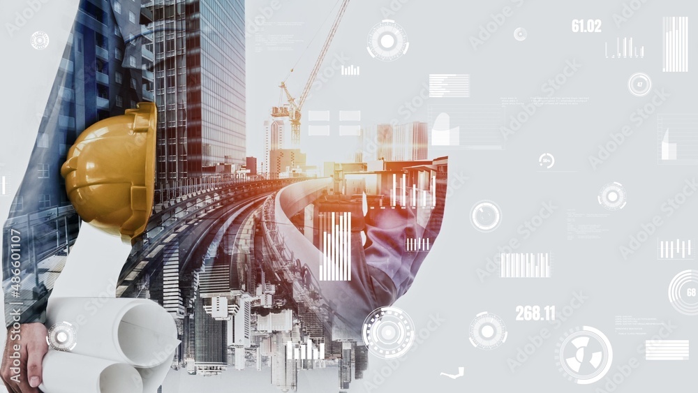 Future building construction and inventive engineering project concept ...