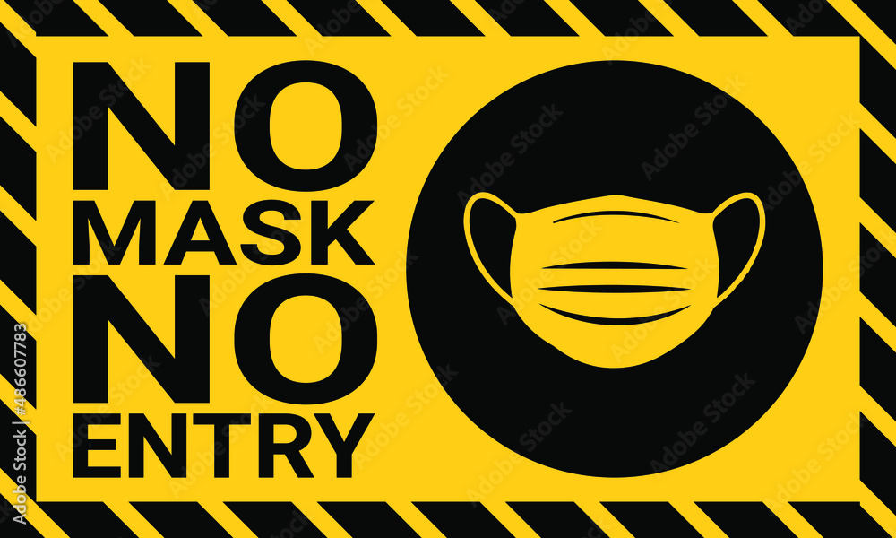 No mask no entry warning sign. Front door plate sticker vector. Wall ...