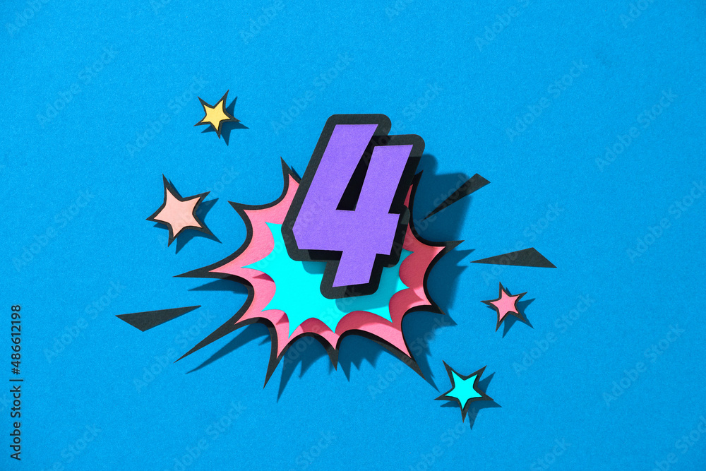 Number 4 sign comics style icon on pop-art background. Stock Photo ...