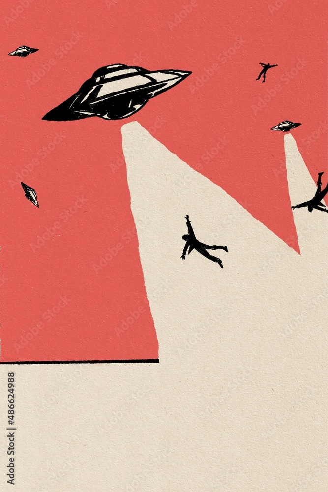 alien abduction. 2d illustration in vintage style. Stock Photo | Adobe ...