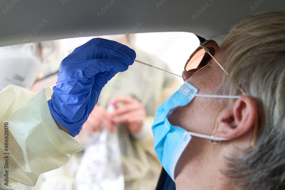 Nasal swab being taken for Covid-19 PCR tesT Stock Photo | Adobe Stock