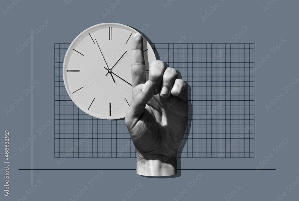 Hand With Raised Index Finger And Clock Stock Photo | Adobe Stock