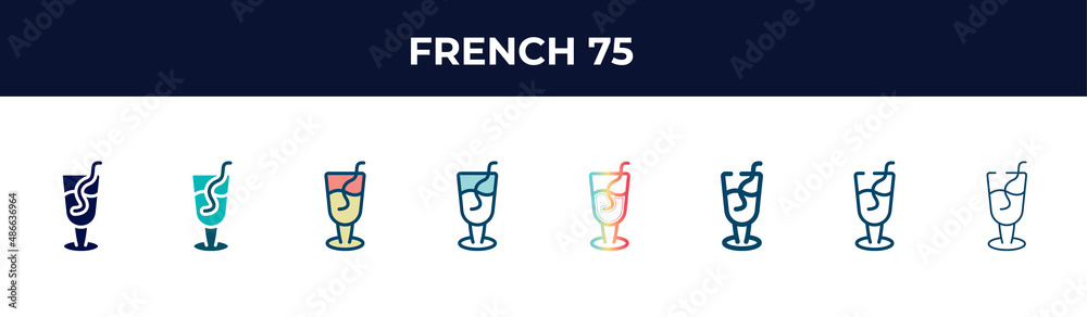 french 75 vector icon in 8 different modern styles. black, two colored ...