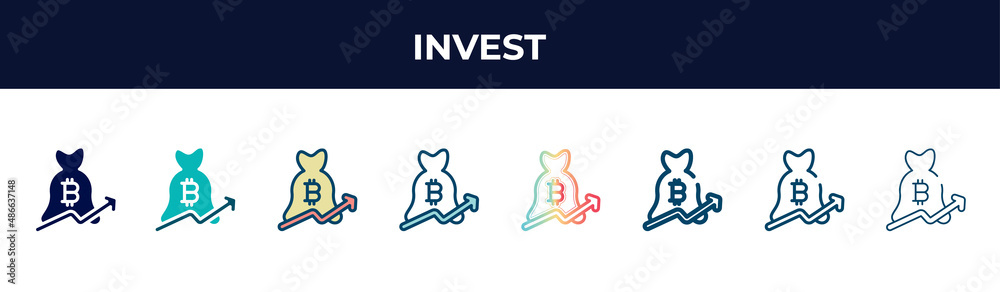 invest vector icon in 8 different modern styles. black, two colored ...