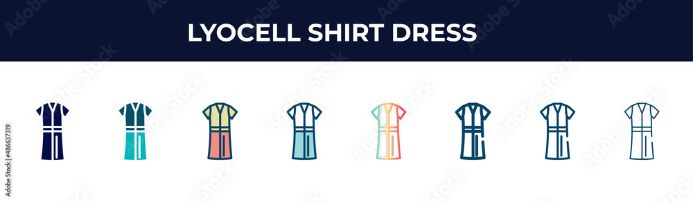 lyocell shirt dress vector icon in 8 different modern styles. black ...