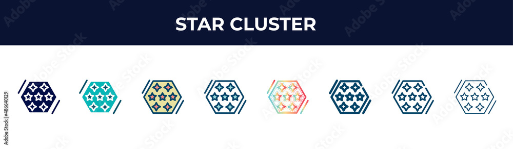 star cluster vector icon in 8 different modern styles. black, two ...
