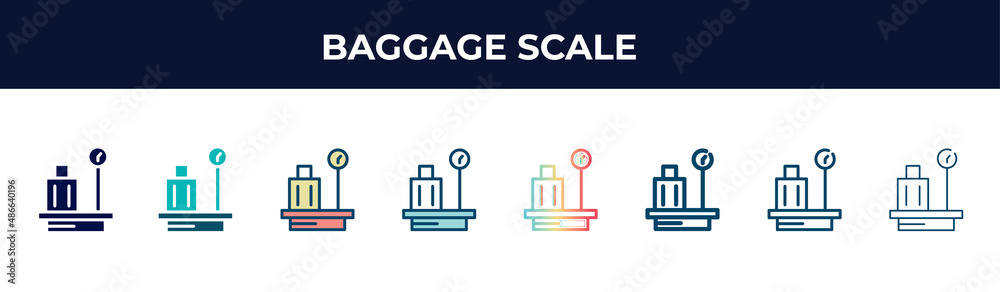 baggage scale vector icon in 8 different modern styles. black, two ...