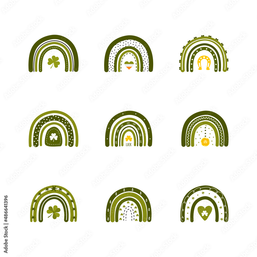 St. Patrick day rainbow in boho style. Bohemian clipart for irish ...