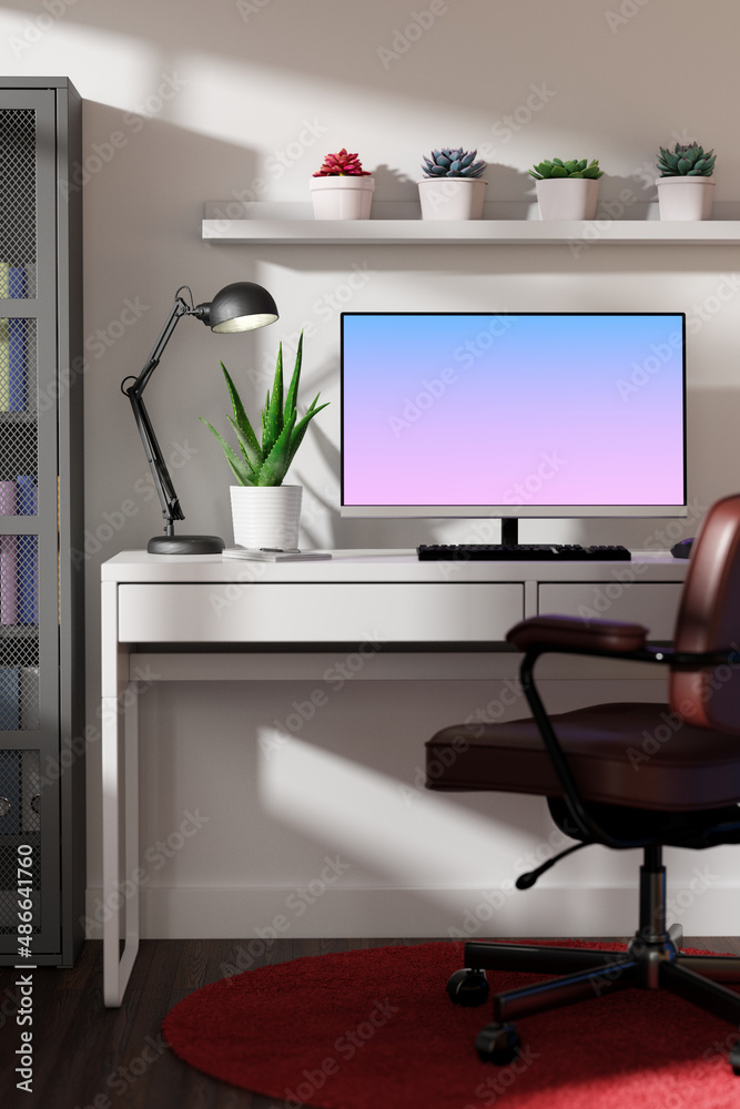 Minimalist workspace/study room with computer on desk Stock Photo ...