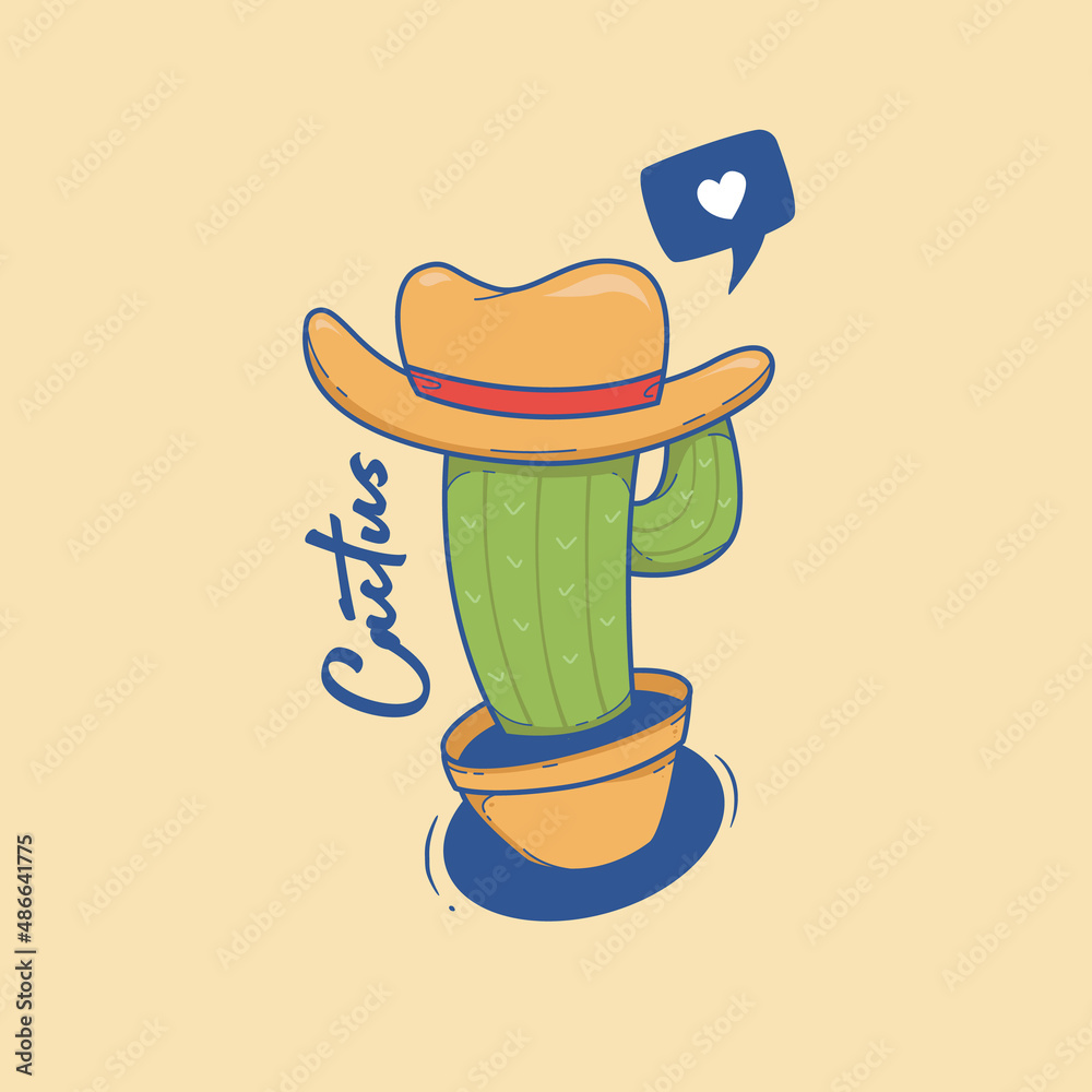 cute cactus cowboy with cowboy hat in pot vector cartoon illustration ...