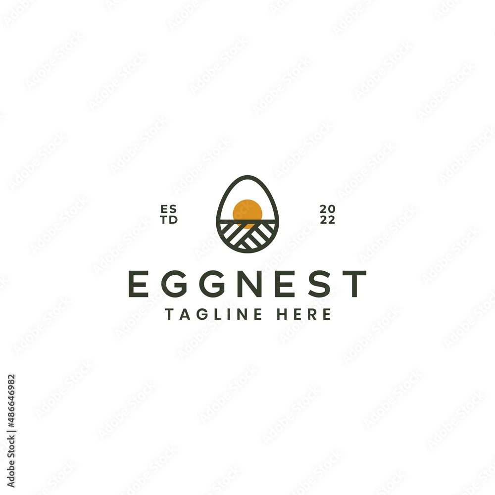 egg nest line outline badge logo design illustration for chicken farm ...