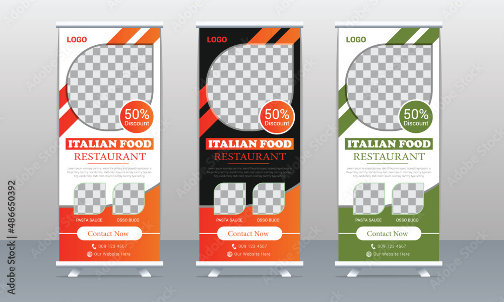 Creative restaurant food menu roll up banner design or food roll up ...