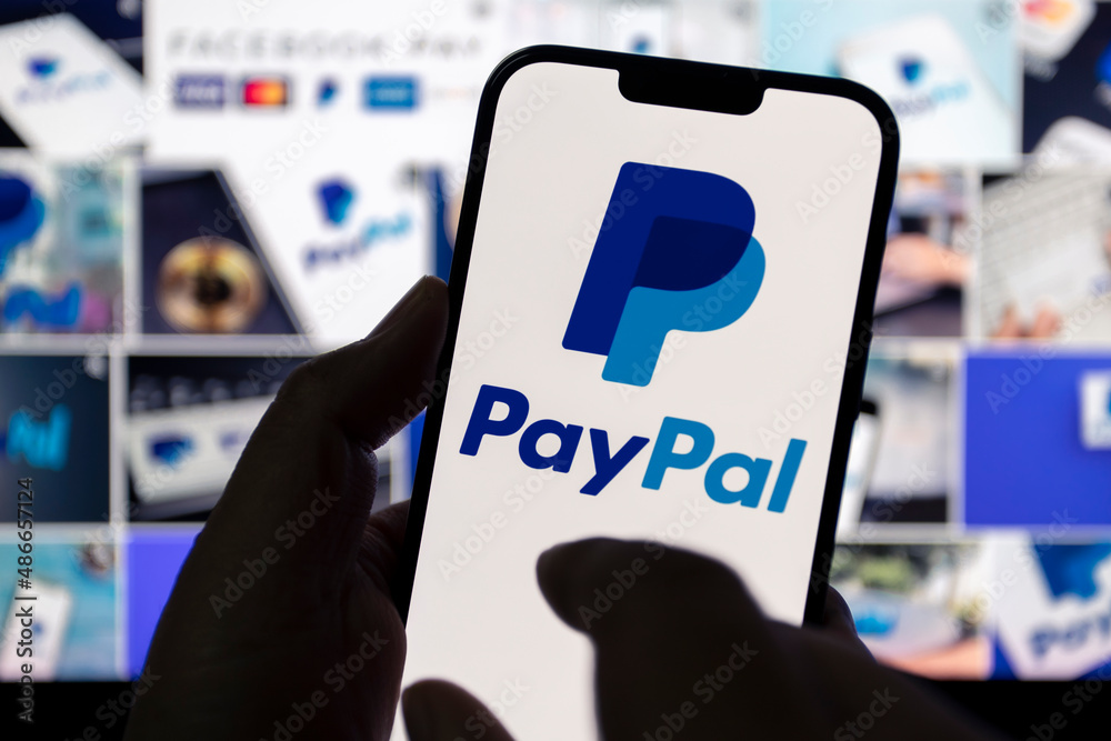 Paypal logo on IPhone 13 pro max screen. February 12, 2022, Thailand ...