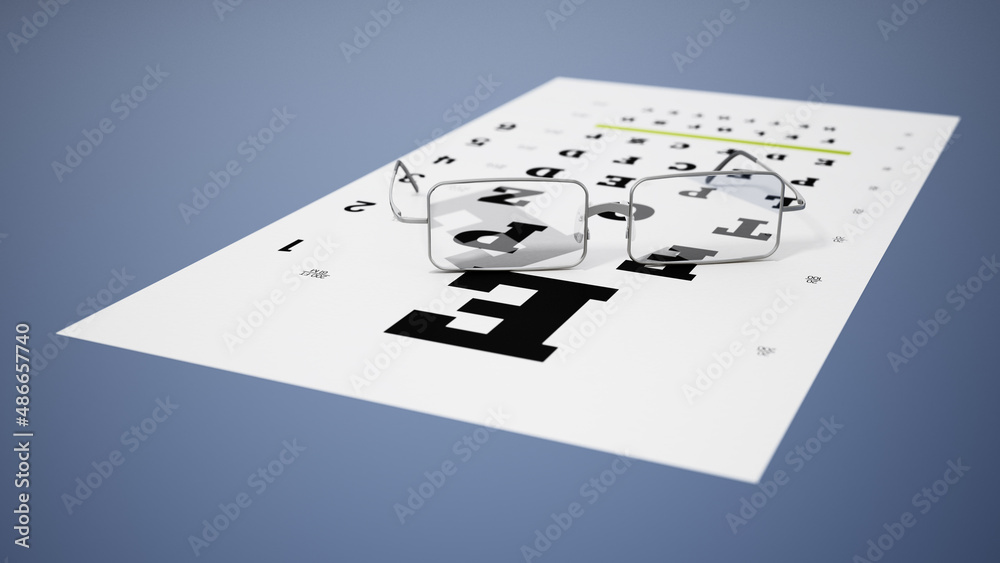 Vision test chart and eyeglasses. 3D illustration Stock Illustration ...