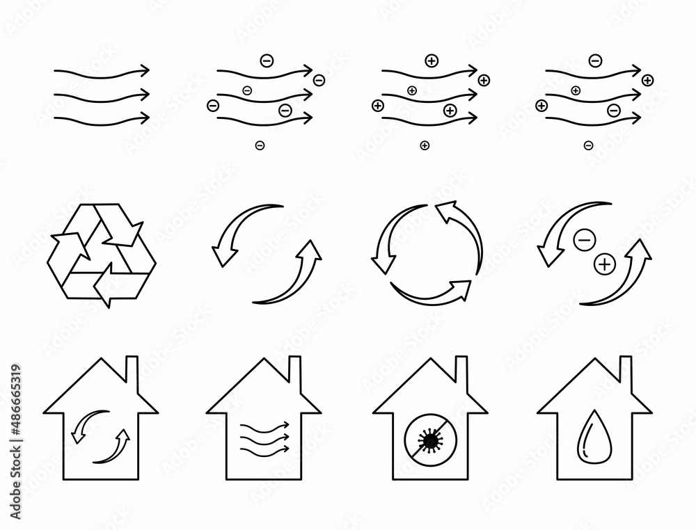 Air Purifier Devices Collection. Icons Set Vector Thin Line. Air ...