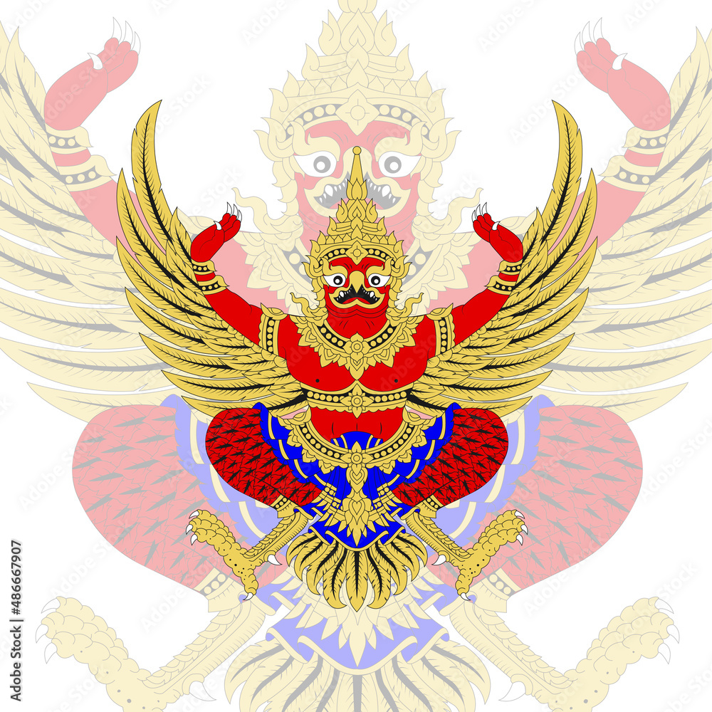 Garuda's bird on a white background. Image of a half-bird, half-man ...
