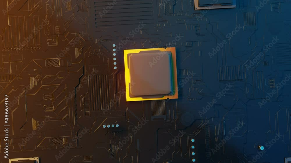 3d Animation of a futuristic circuit board with surface mount ...