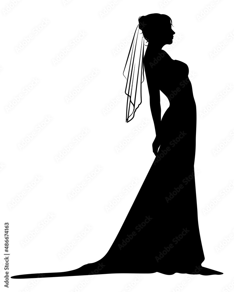 Bride Bridal Wedding Dress Silhouette Woman Design Stock Vector | Adobe ...