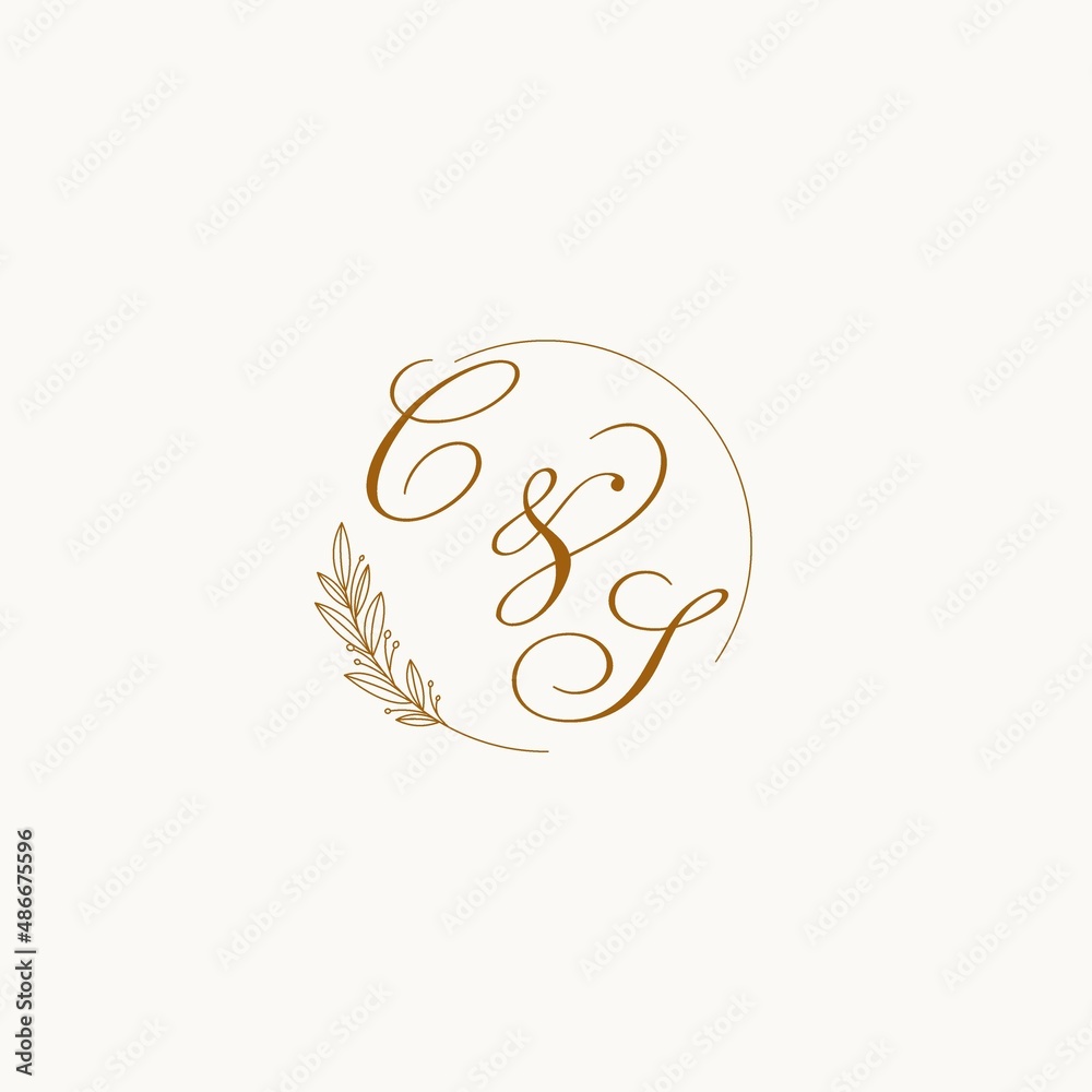 Initials CS wedding monogram logo with leaves and elegant circular ...