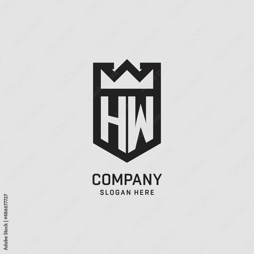 Vetor de Initial HW logo shield shape, creative esport logo design do ...
