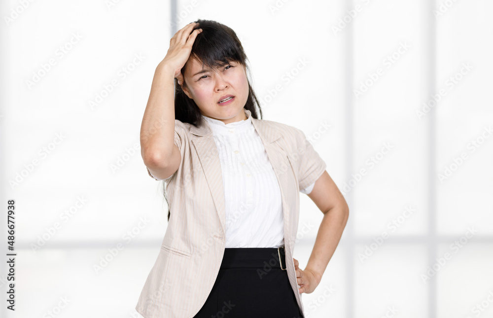 Asian stressed depressed tired exhausted worried frowning face female ...