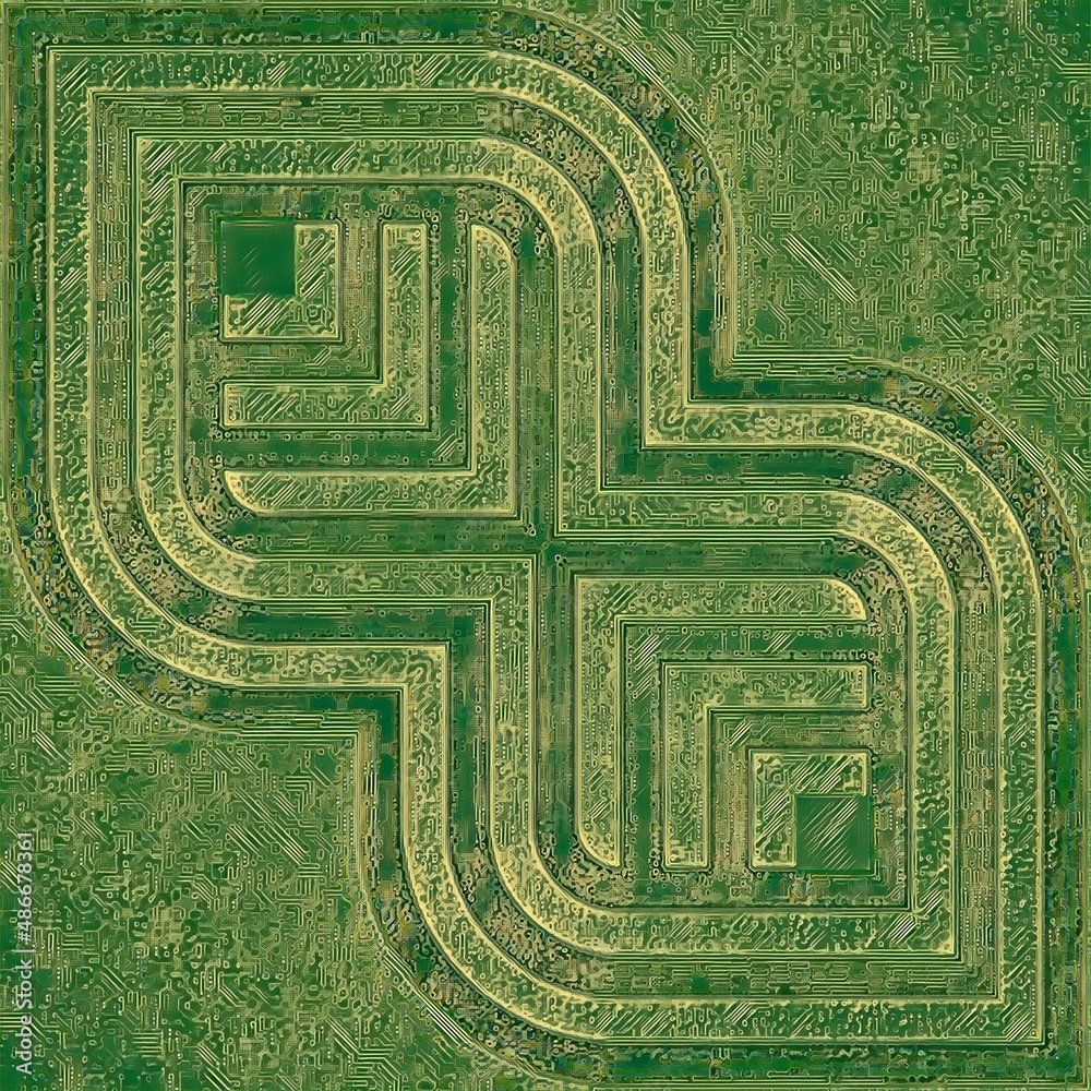 shades of green lino-cut recessed and embossed pattern and design Stock ...