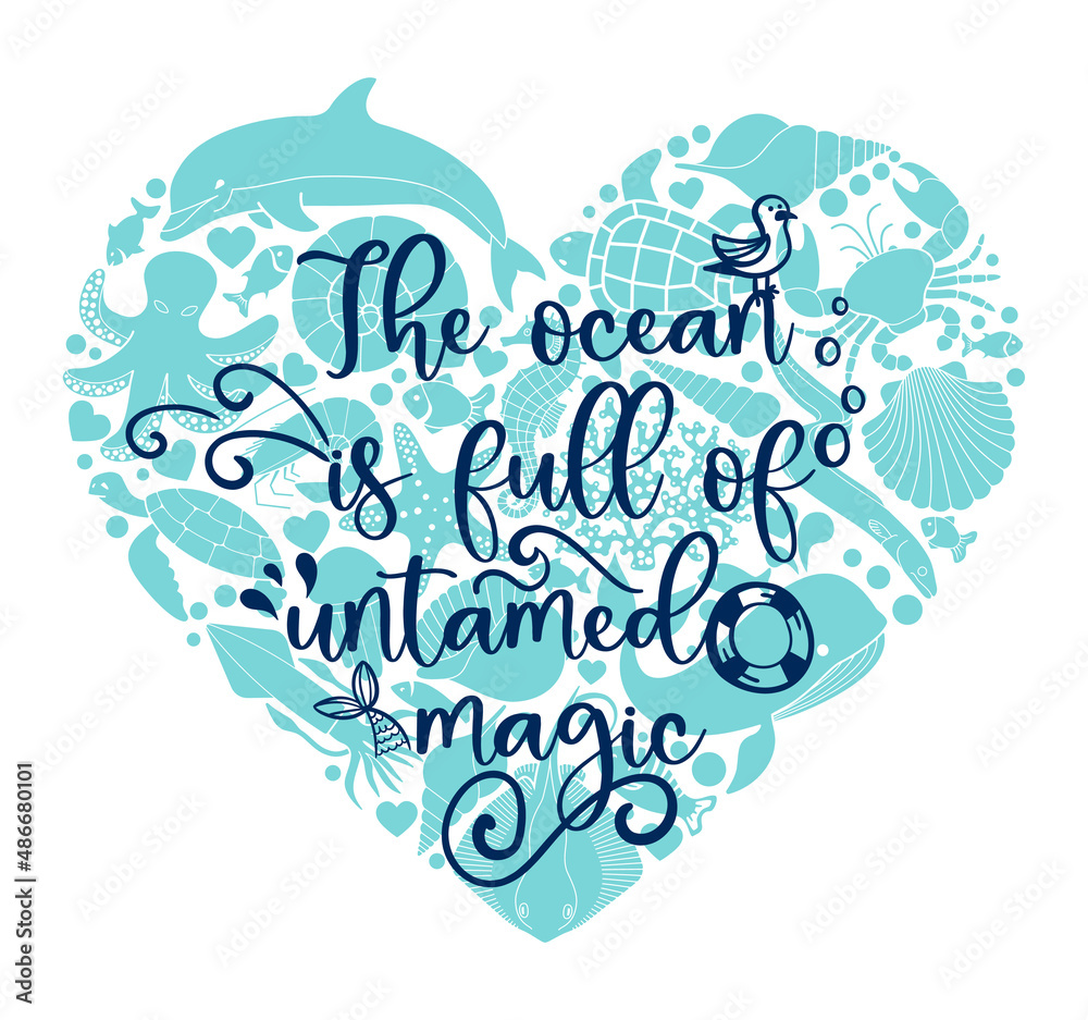 Vector calligraphic template of hand drawn inscriptions. The ocean is ...