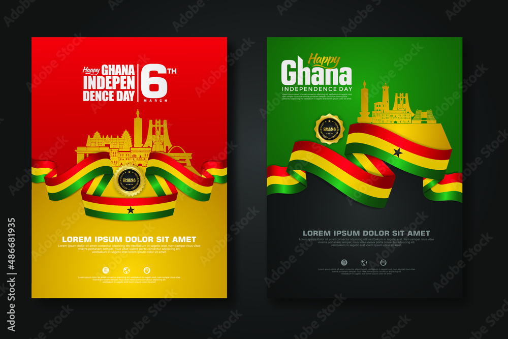 Set poster design Republic Ghana happy Independence Day background ...