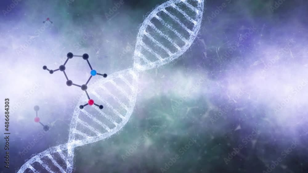 3d DNA structure and hexagon molecule bonds motion on artistic science ...