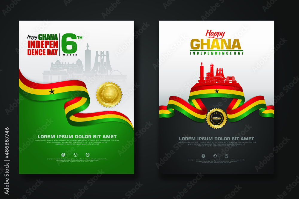 Set poster design Republic Ghana happy independence Day background ...