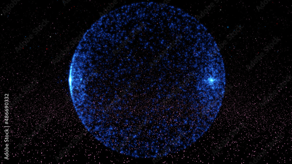 Futuristic aerial purple planet rotates against the background of ...
